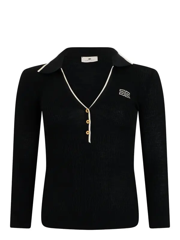 Elisabetta Franchi Ribbed Wool Polo-collar Sweater - Black