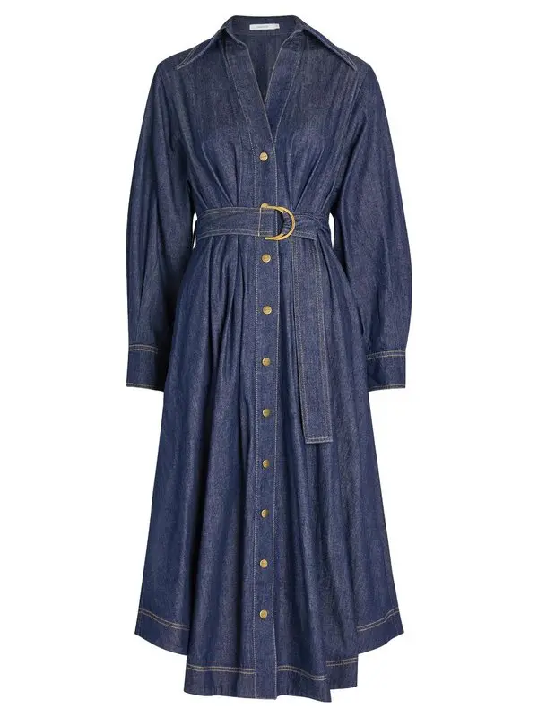 Zimmermann Belted Denim Midi Shirt Dress - Navy