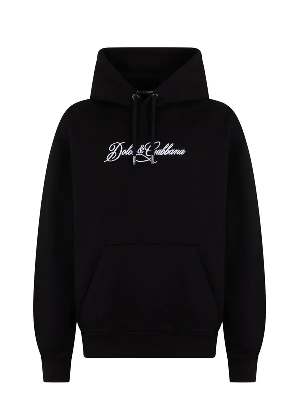 Dolce & Gabbana Cotton Hoodie With Embroidered Logo - Black