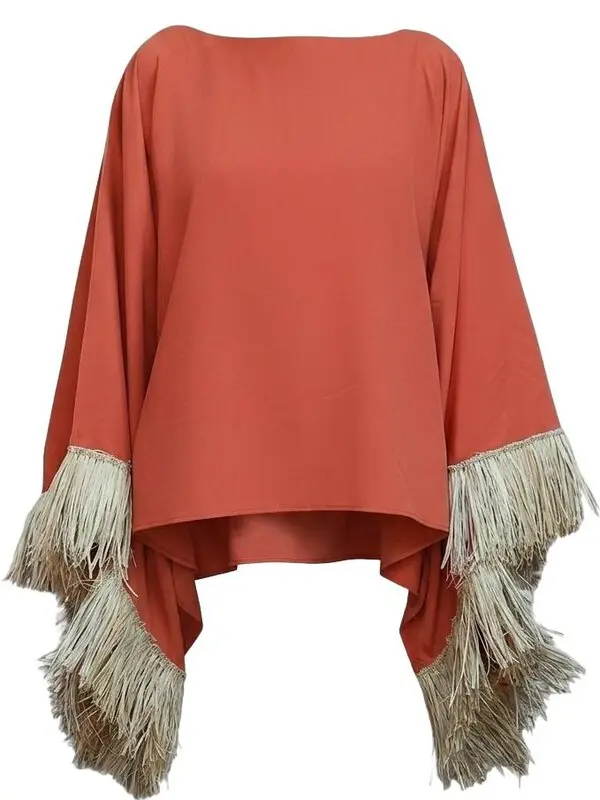 FLAUNT ARCHIVE Dalila Cape With Raffia Fringe - Orange