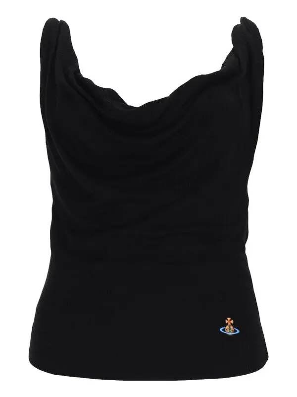 VIVIENNE WESTWOOD Ribbed Draped Cowl Neck Tank Top - Black