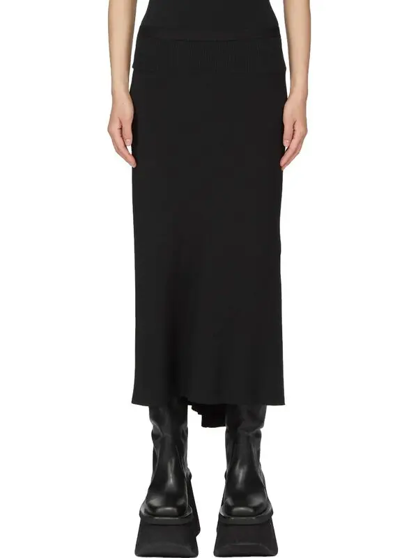 Rick Owens Elasticated Waist Ribbed Panel Midi Skirt - Nero
