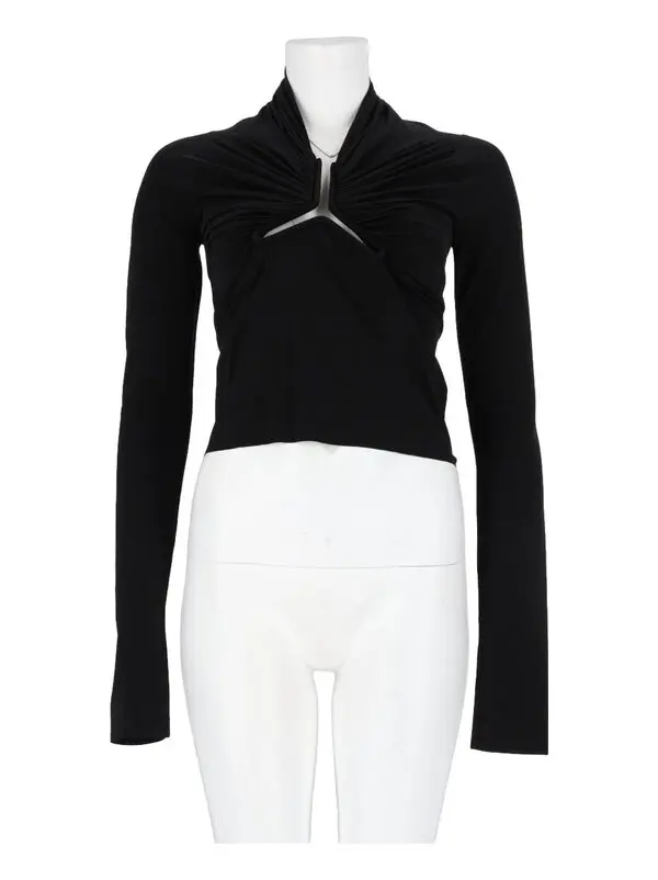 Rick Owens Draped Long Sleeve Crop Top With Cut Out Detail - Black