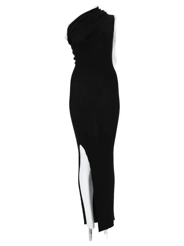 Rick Owens Draped One-shoulder Ribbed Midi Dress - Black
