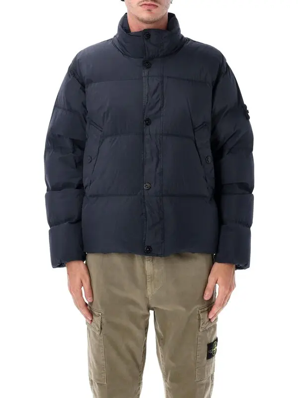 Stone Island Crinkle Nylon Down Puffer Jacket - Blu