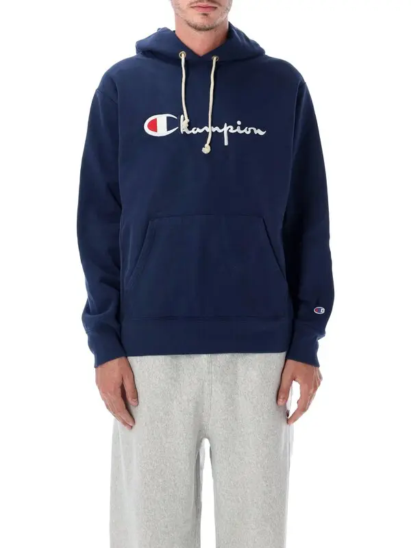 Champion Fleece Hoodie With Embroidered Chest Logo - Blu