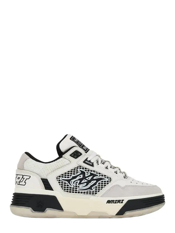 Amiri Leather Sneakers With Perforated Star Details And Logo Branding - Bianco