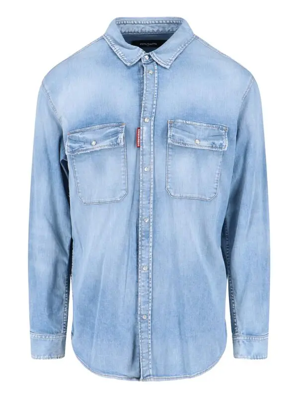 Dsquared2 Denim Button-up Shirt With Chest Pockets - Blue