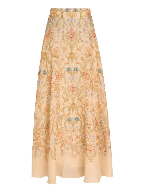 Zimmermann Valiant Printed Linen And Silk-blend Maxi Skirt - Multicoloured