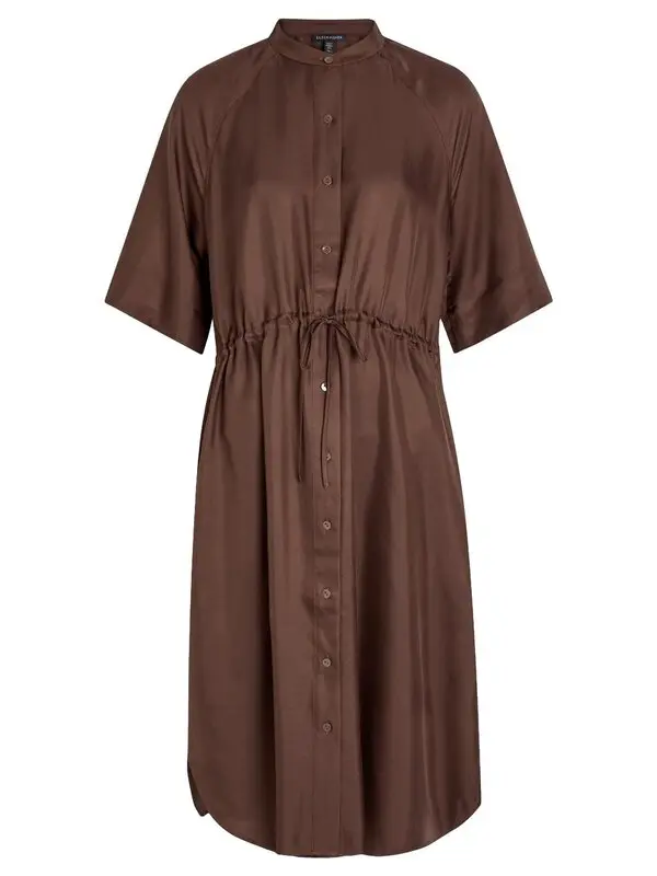 Eileen Fisher Mandarin-collar Silk Midi Shirt Dress - Brown