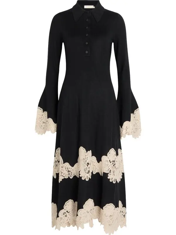 Zimmermann Valiant Lace-trim Wool Midi Shirt Dress - Black