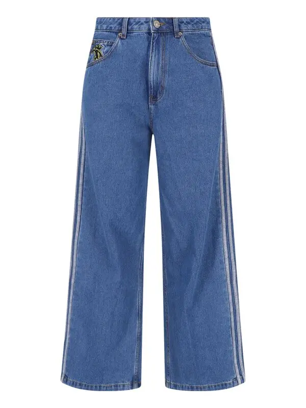 Adidas Wide-leg Denim Jeans With Logo Detail - Blue