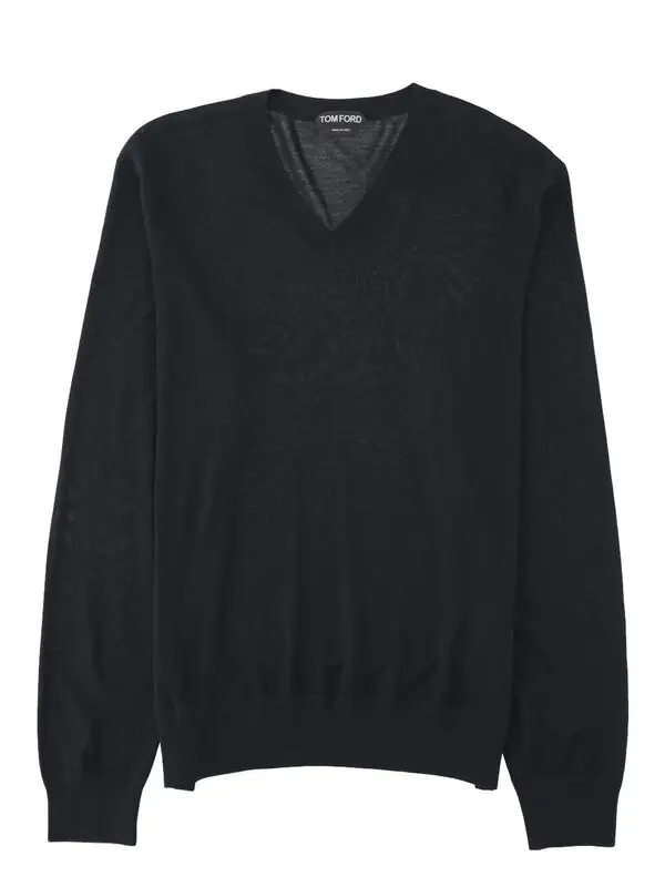 TOM FORD V-neck Fine Knit Pullover - Black