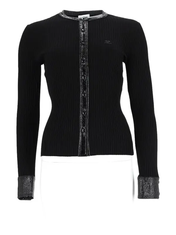 COURREGES Ribbed Button-front Cardigan With Contrast Trim - Black
