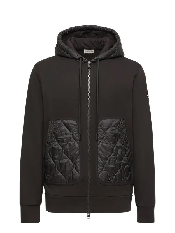 Moncler Quilted Pocket Zip Hooded Sweatshirt - Nero