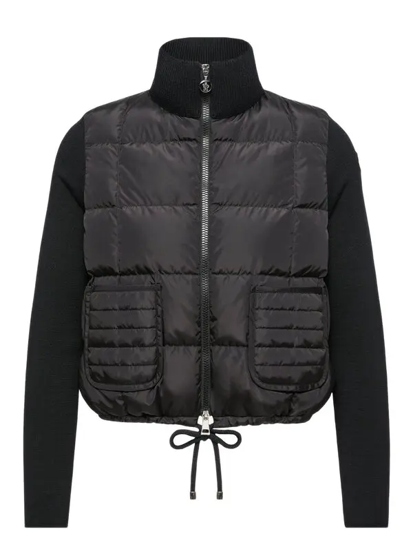 Moncler Merino Wool And Down-filled Nylon Zip-up Jacket With Drawstring Hem - Nero