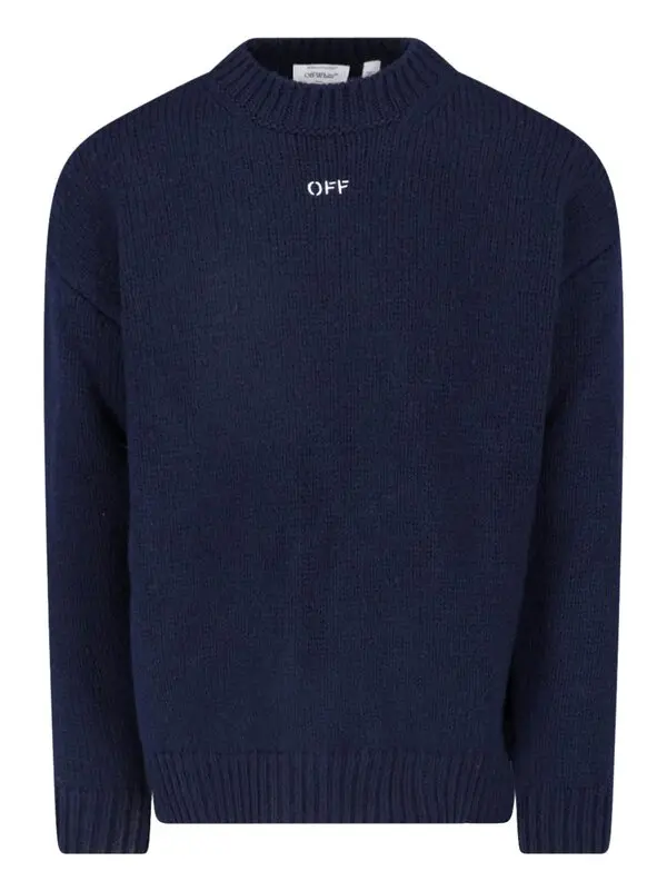 Off-White Logo Intarsia Knit Crewneck Sweater - Blue