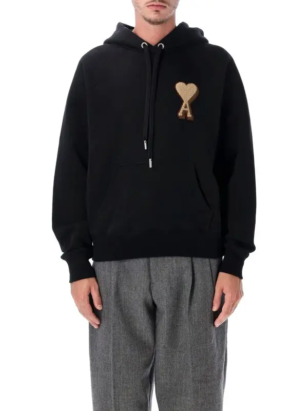 AMI Paris Embroidered Logo Pullover Hoodie - Nero