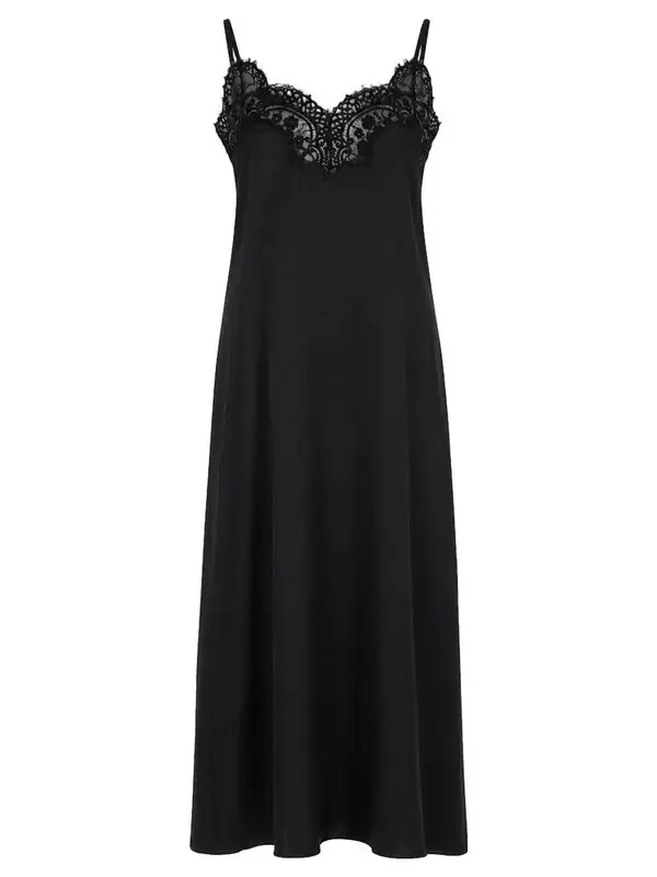 Co Lace Trim Silk Slip Dress - Black