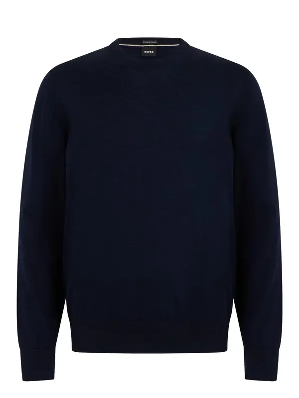 BOSS 100% Virgin Wool Crew Neck Sweater - Blue