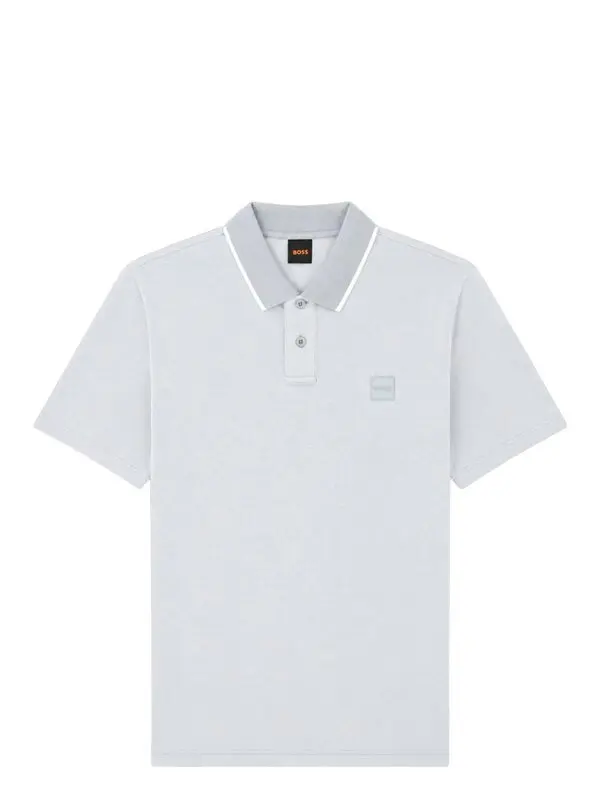 BOSS Cotton Polo Shirt With Tipped Collar - Grey