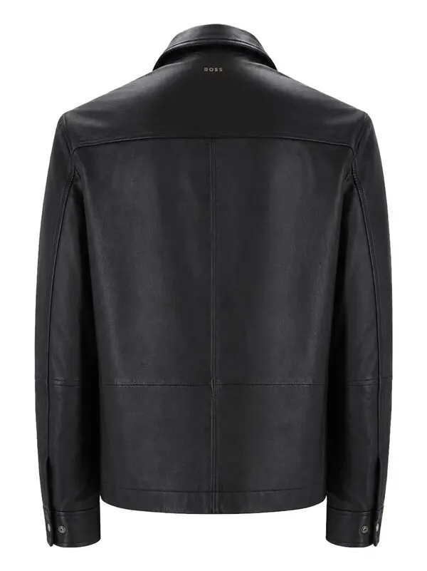 BOSS Leather Jacket With Classic Collar - Black