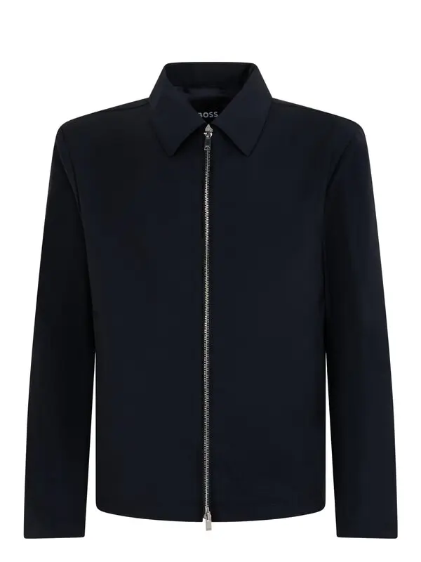BOSS Modern Zip-front Virgin Wool Jacket With Classic Collar - Blue