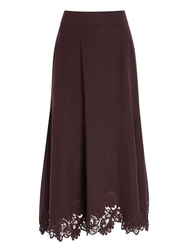 Zimmermann Valiant Lace-trim Wool Midi Skirt - Brown