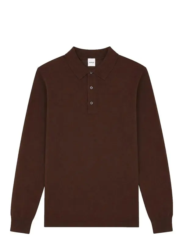Aspesi Virgin Wool Long-sleeve Polo Shirt - Brown