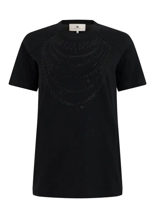 Elisabetta Franchi Cotton Printed Short-sleeve T-shirt - Black