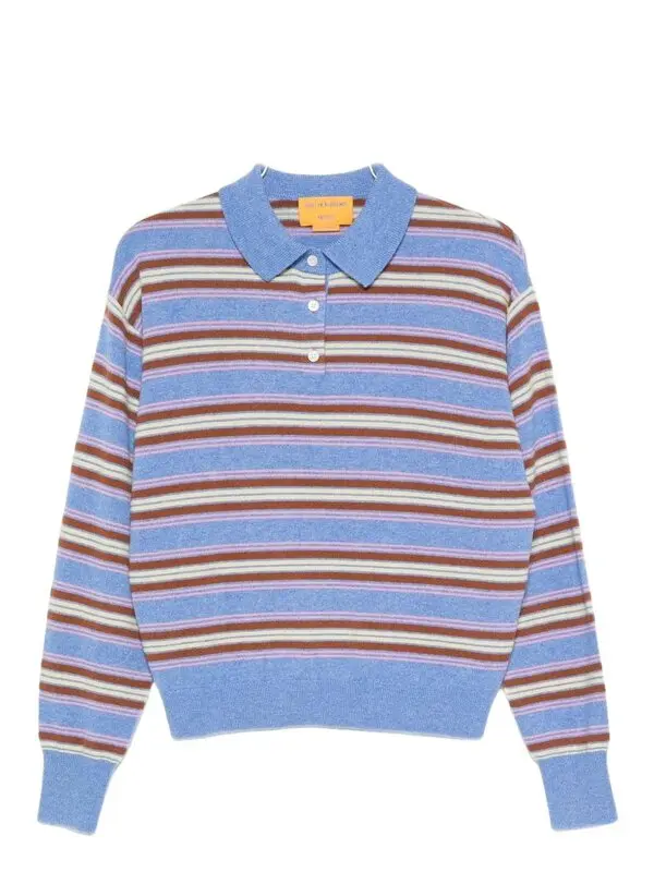 Guest In Residence Striped Cashmere Polo Shirt - Sky Blue
