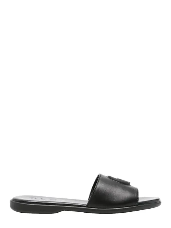 Gucci Double G Leather Flat Sandals - Black