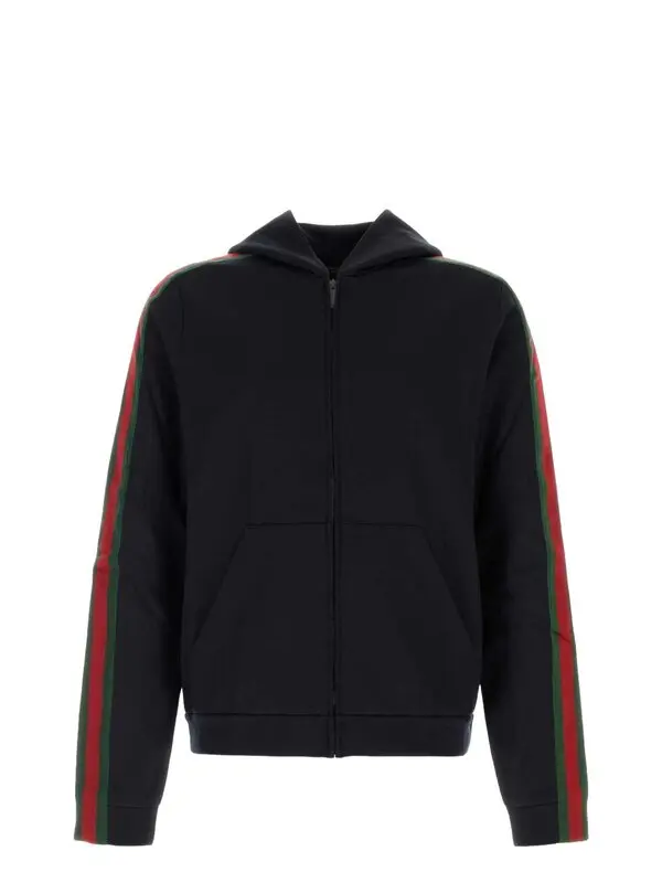 Gucci Web Detail Cotton And Silk Hoodie - Blue