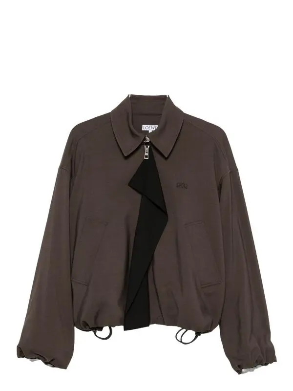 Loewe Wool Blend Jacket With Embroidered Logo - Brown