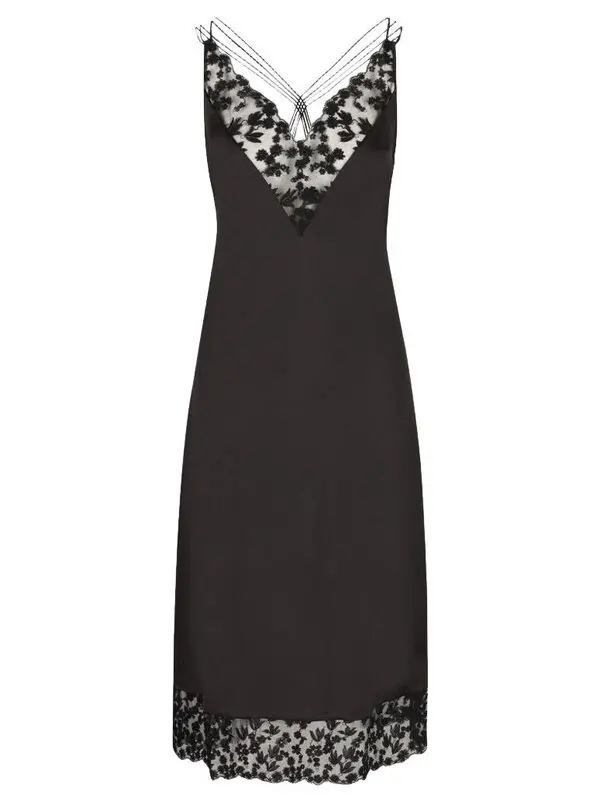 Fendi Lace-detail Silk Long Dress - Black