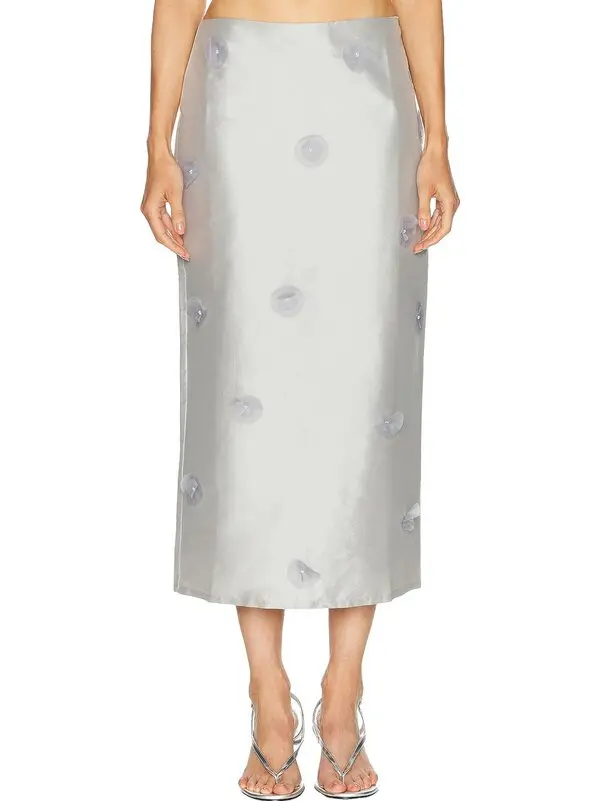 MARLIES GRACE 3d Floral Appliqué Taffeta Skirt - Silver Grey