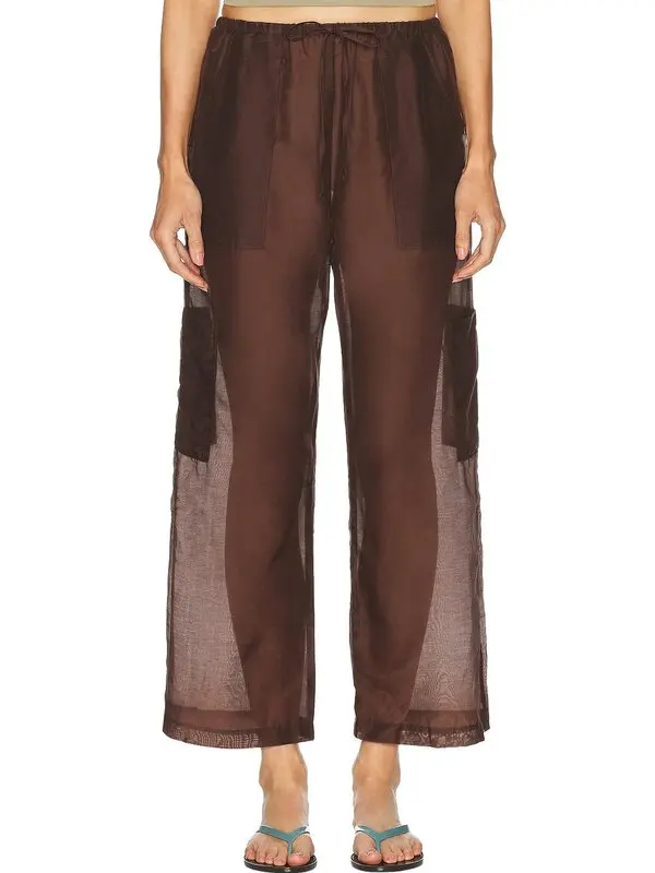 Donni. Silk Cotton Sheer Cargo Pant - Walnut