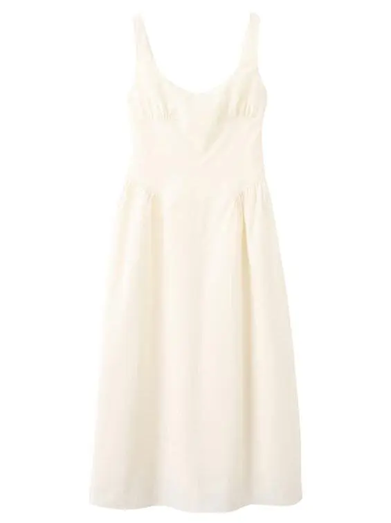 Mango Ruched Bust Drop Waist A-line Midi Dress - Ecru