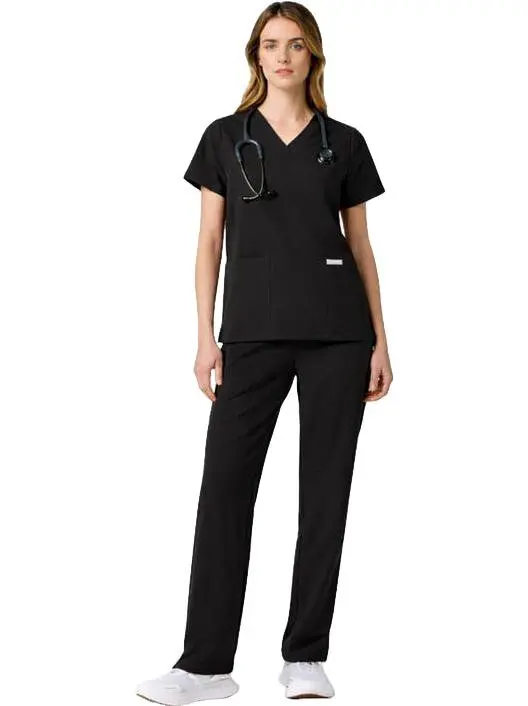 JAANUU Ultrasoft Essential Comfort 6-pocket Scrub Set - Black
