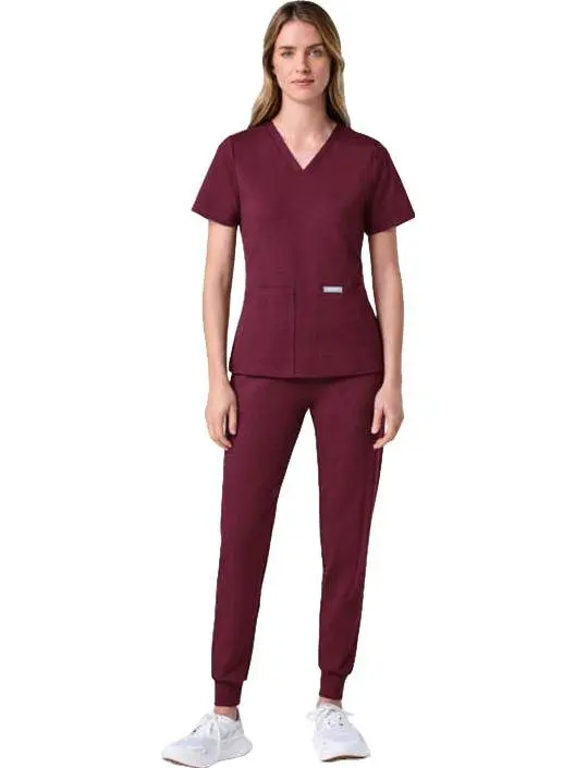 JAANUU Ultrasoft Essential Comfort 6-pocket Scrub Set - Heather Wine