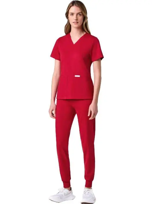JAANUU Ultrasoft Essential Comfort 6-pocket Scrub Set - Red