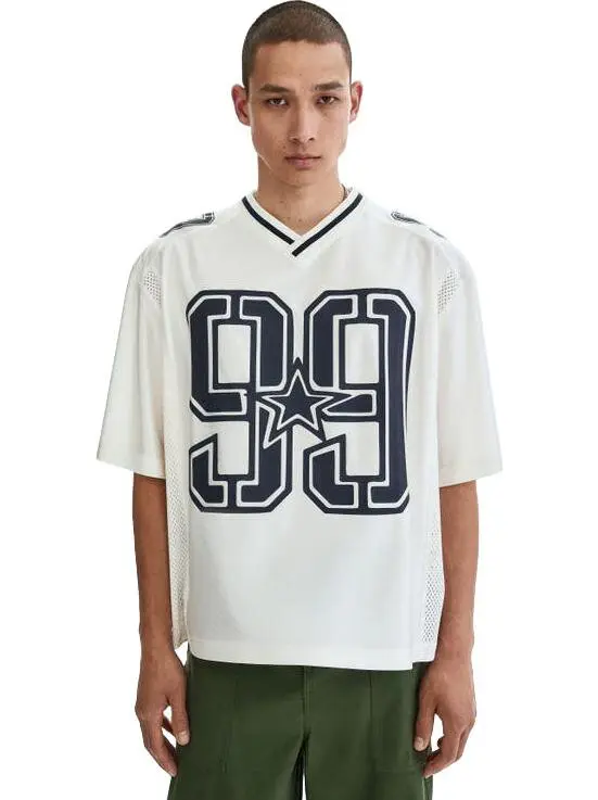 H&M Loose Fit Printed Mesh T-shirt - White/99