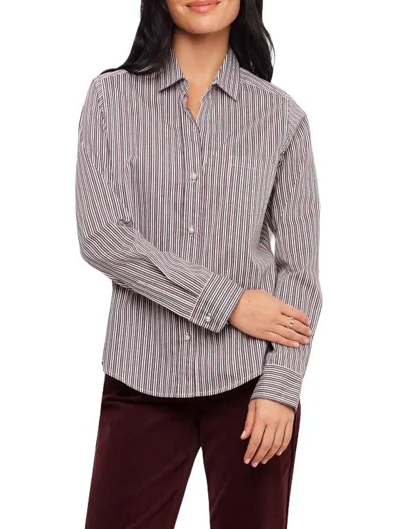 Karen Kane Striped Cotton Blend Shirt - Wine