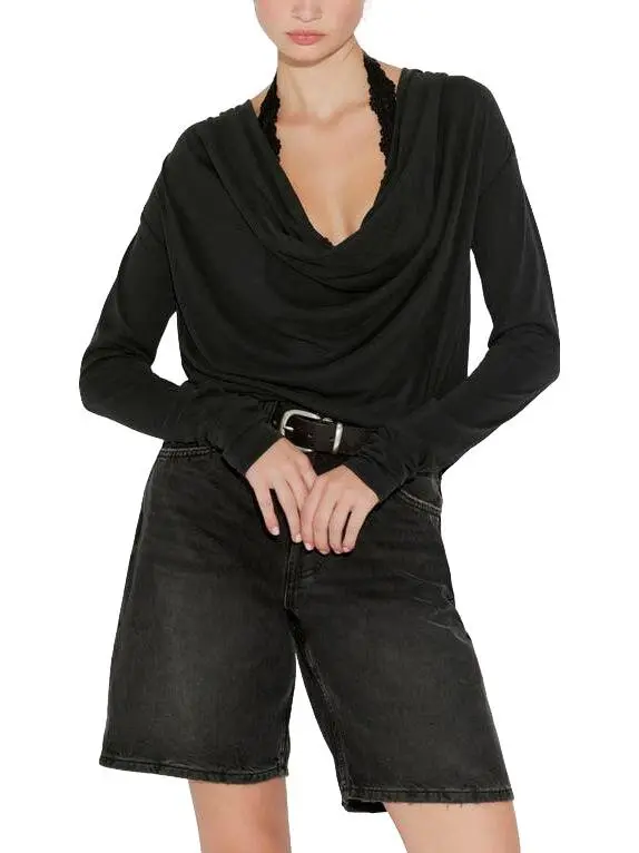 Free People Jane Cowl Neck Long Sleeve Top - Black