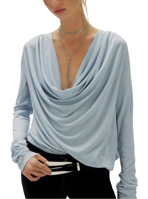 Free People Jane Cowl Neck Long Sleeve Top - Grey Dawn
