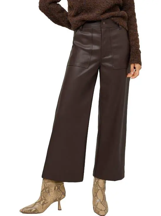 Fifteen Twenty Faux Leather Wide Leg Crop Pants - Brown