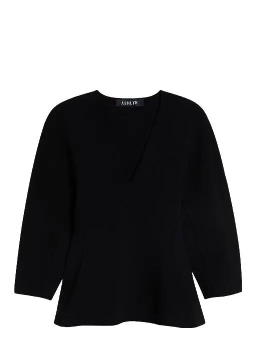 ASHLYN William V-neck Knit Blouse - Black