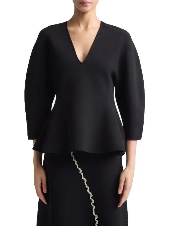 ASHLYN William V-neck Knit Blouse - Black