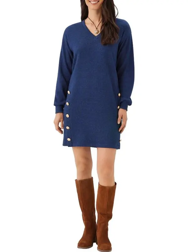 Karen Kane V-neck Button Detail Minidress - Blue