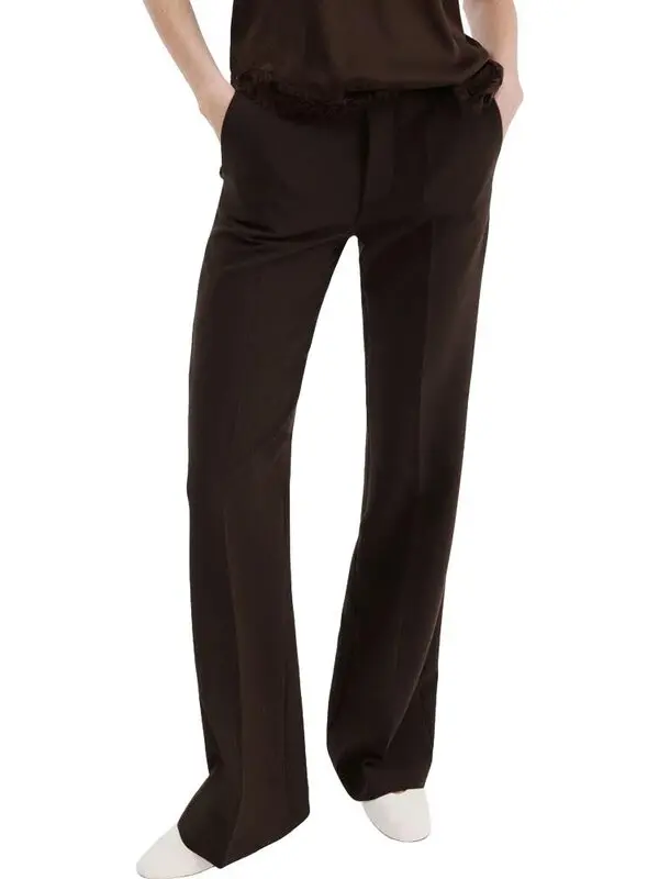 Mango Mid Rise Flare Pants With Pressed Creases - Chocolate